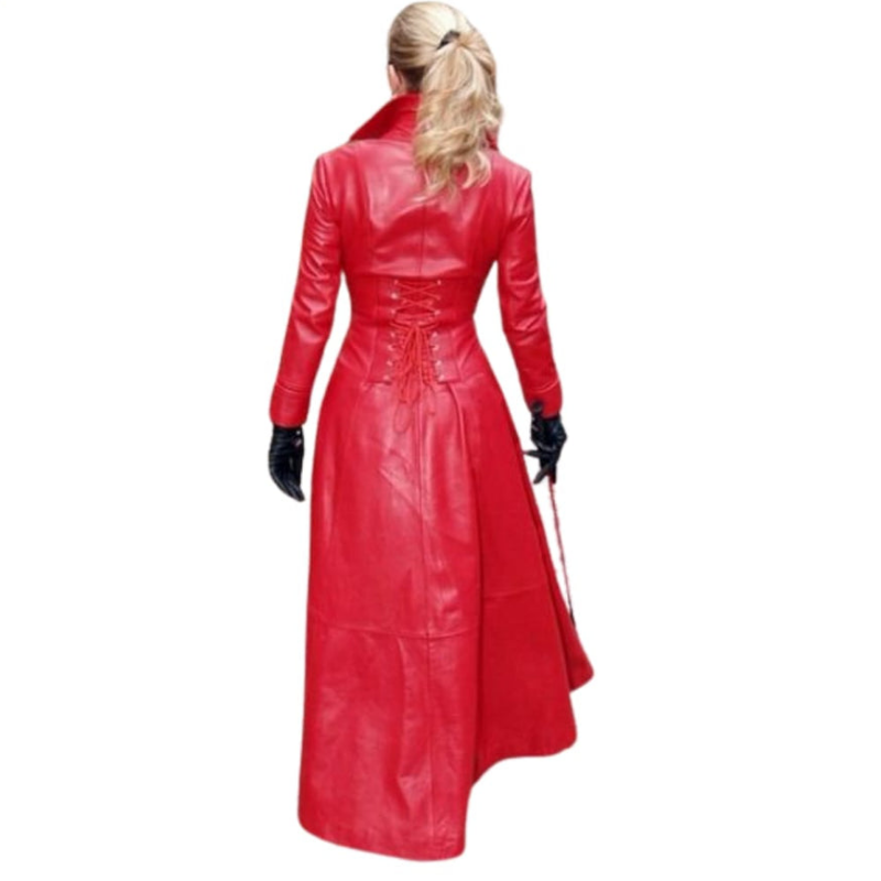 ADULTS WOMENS LADIES PURE LAMBSKIN GANUAN LEATHER LONG RED LEATHER ...