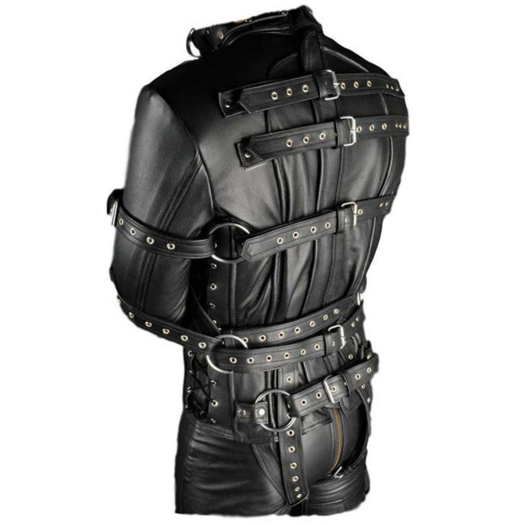 MEN,S BLACK REAL LEATHER STRAITJACKET LEATHER LINING STRAITJACKET HEAVY ...