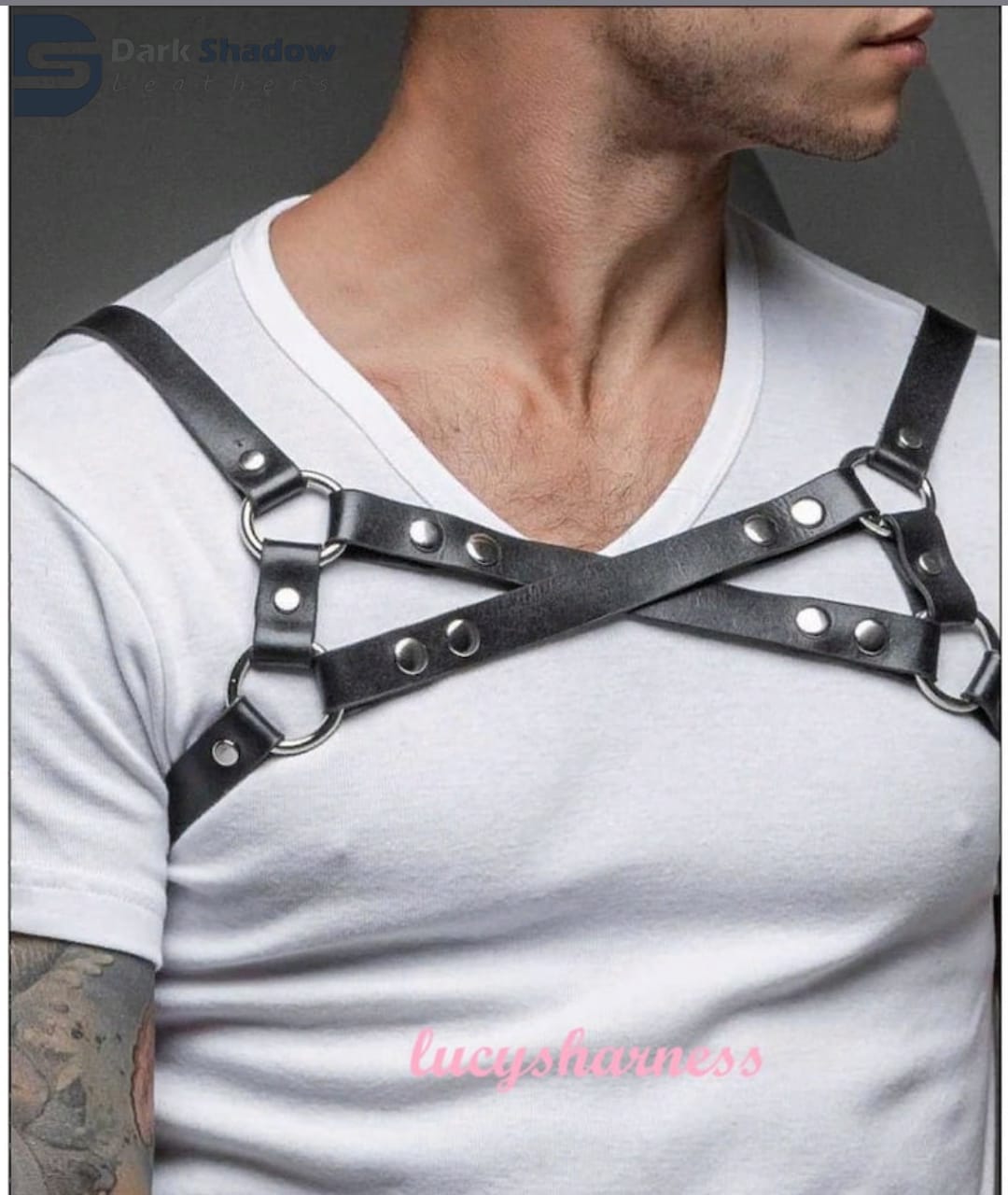 Elegant Mens adjustable Original leather Chest harness– Darkshadow Leathers