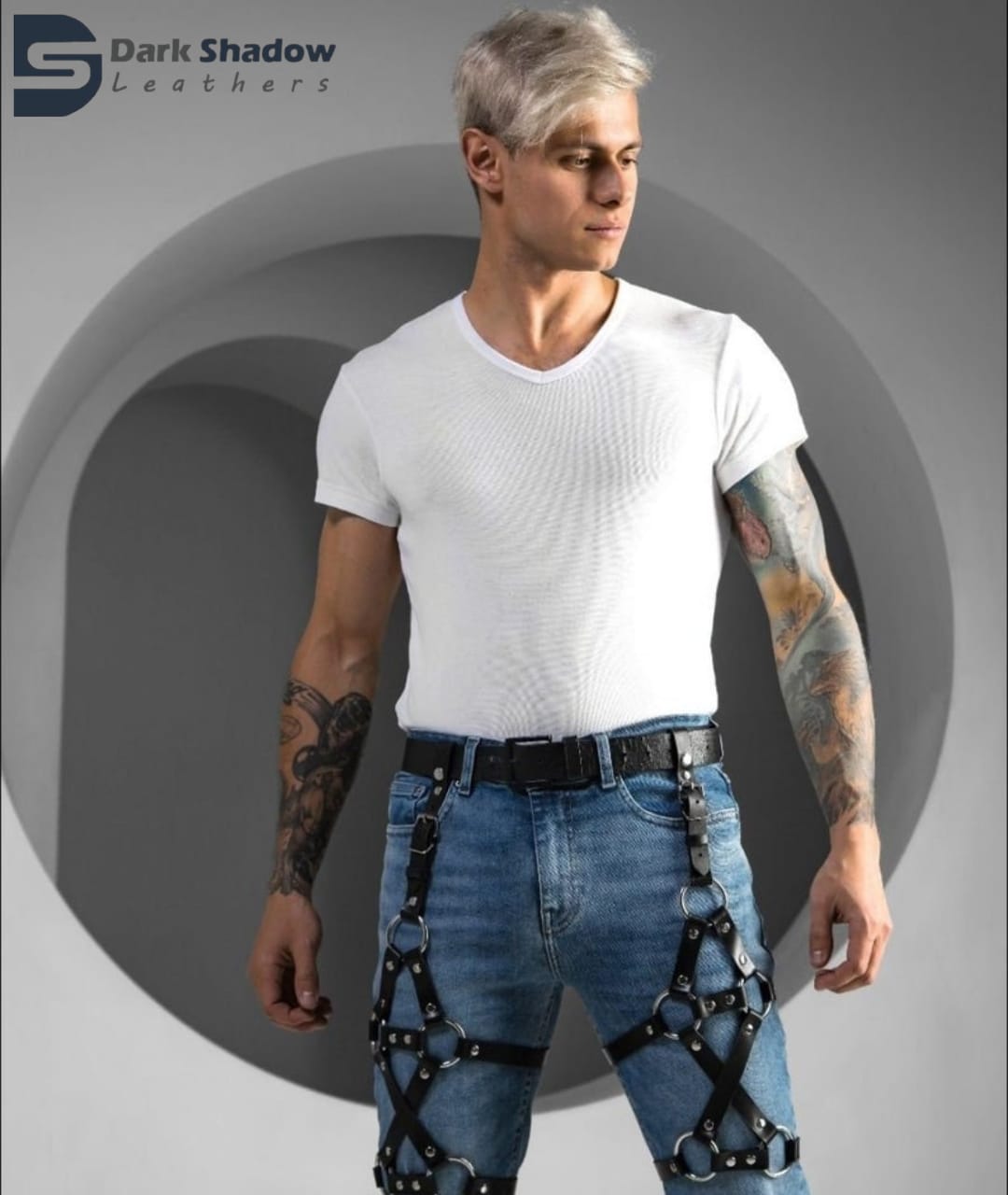 Leather Leg Harness Men Adjustable Harness Black & Red Waist Harness T ...
