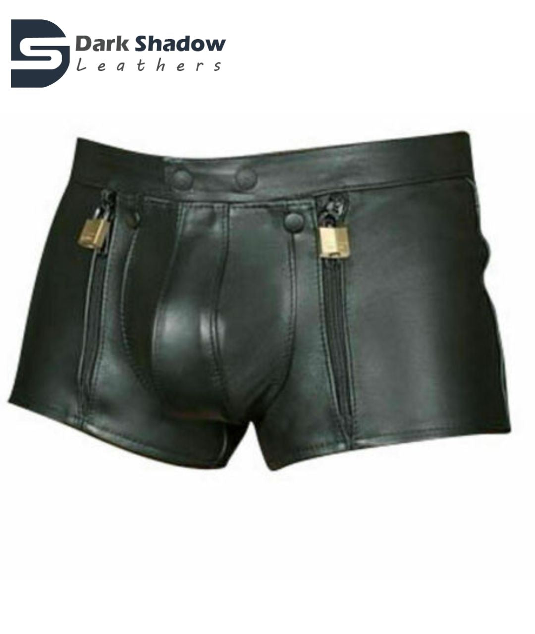 MENS ORIGINAL COW-HIDE LEATHER LOCKING BLACK SHORTS WITH ZIP ...