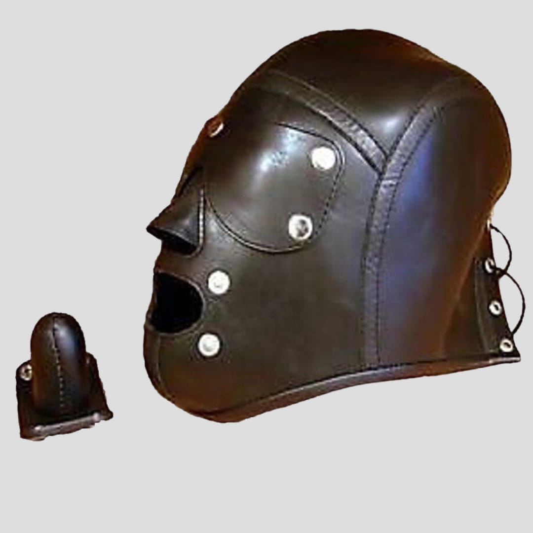 100% GENUINE LEATHER GIMO MASK BONDAGE HOOD with MOUTH GAG & REMOVABLE ...