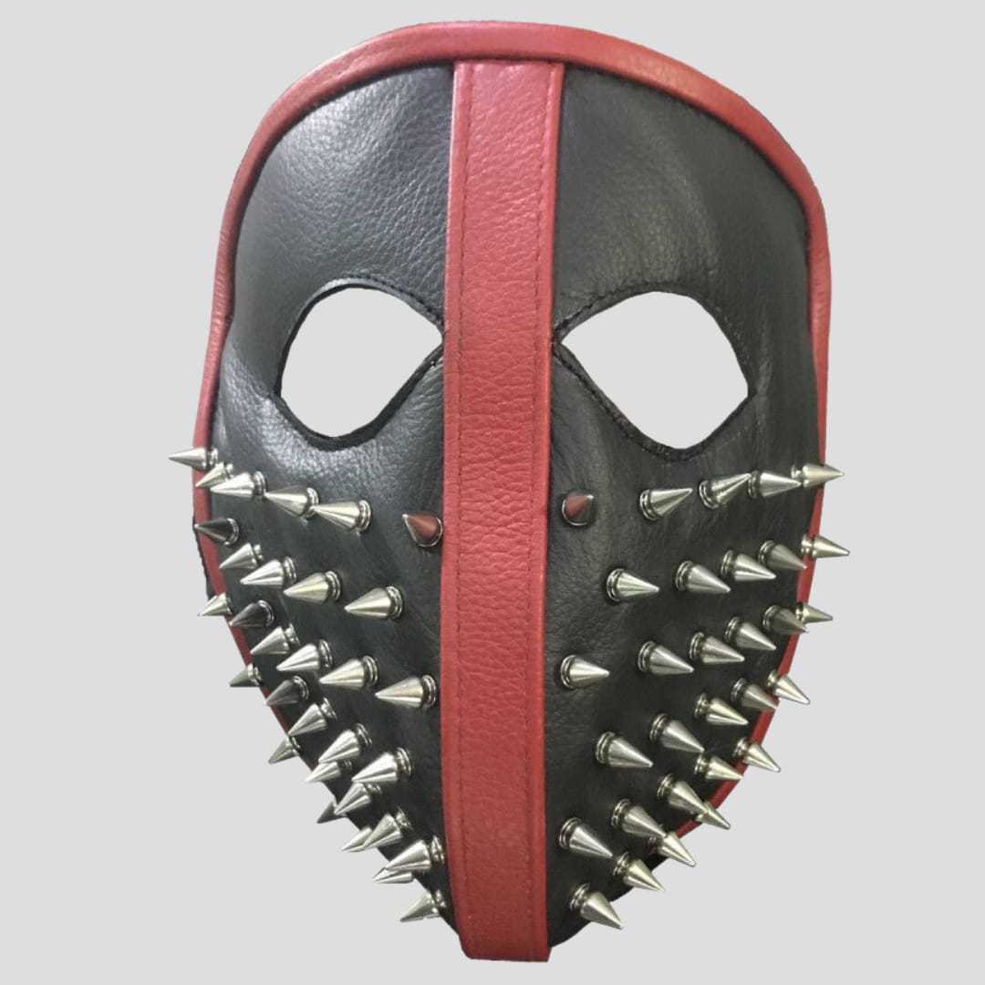 Men Punk Biker 100% Genuine Leather Full face spike Mask Masquerade Bl ...
