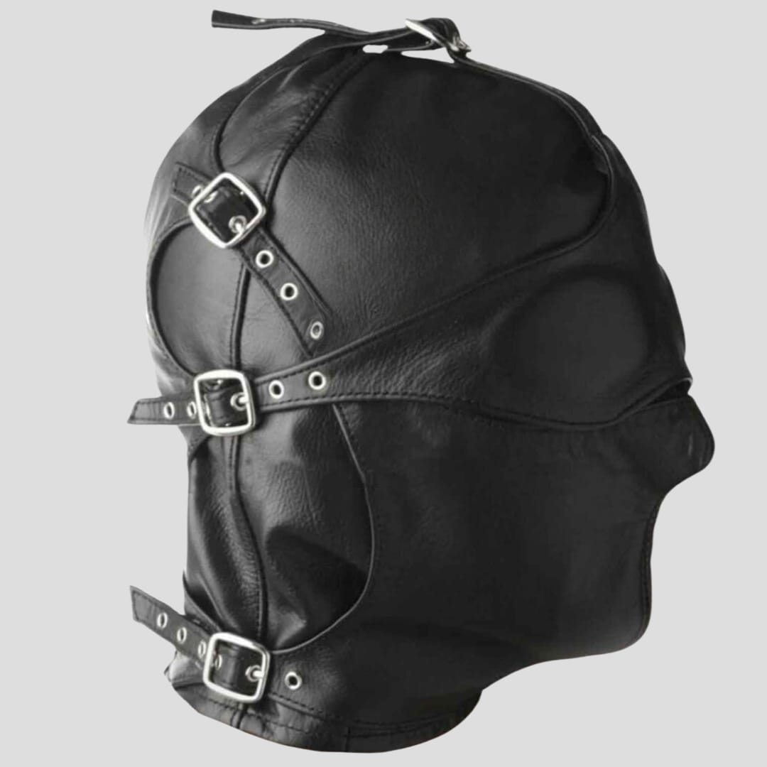 HANDMADE 100% REAL BLACK LEATHER BONDAGE GIMP HOOD MASK WITH DETACHABL ...