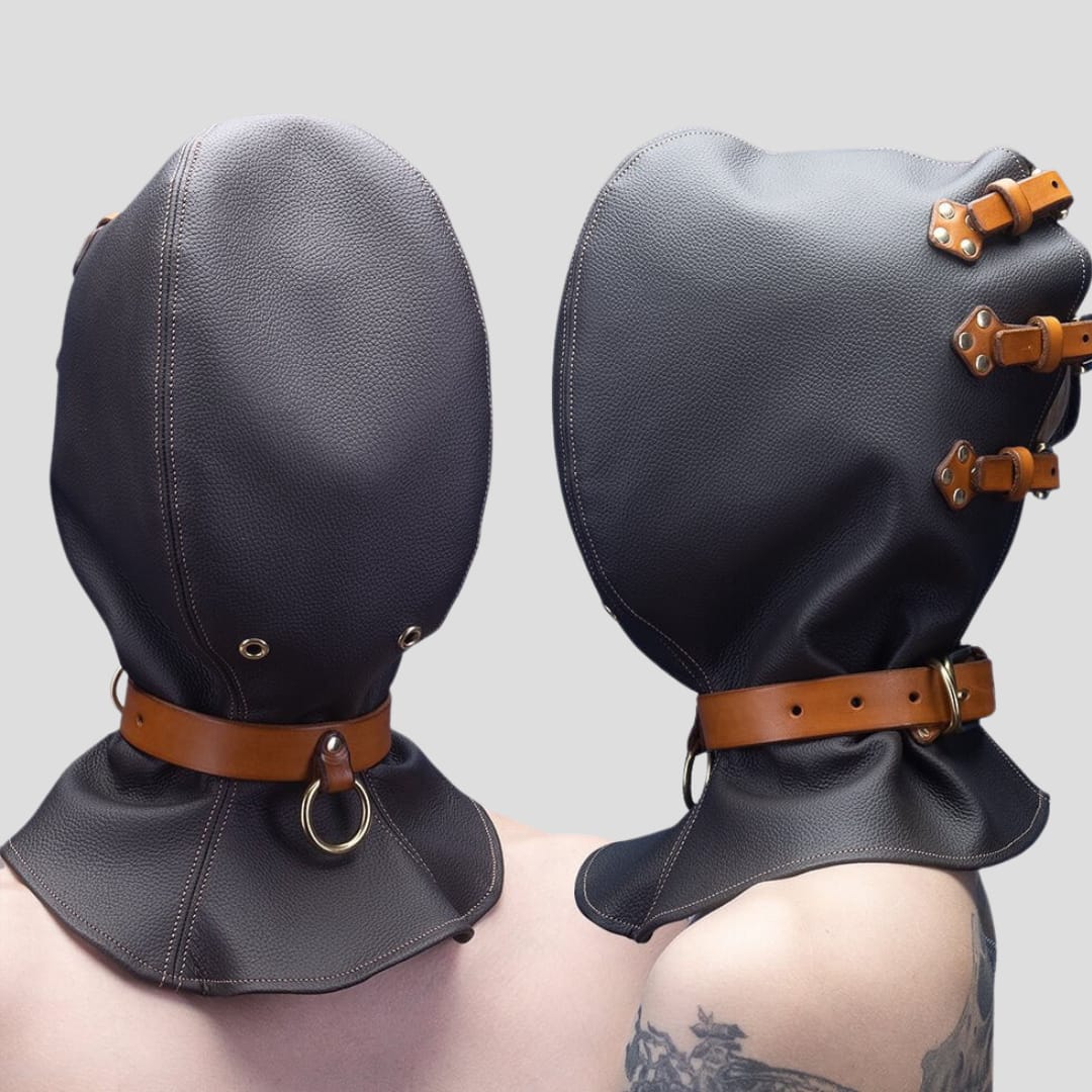 RELA LEATHET FULLY ADJUSTABLE BONDAGE HOOD WITH COLLAR– Darkshadow Leathers